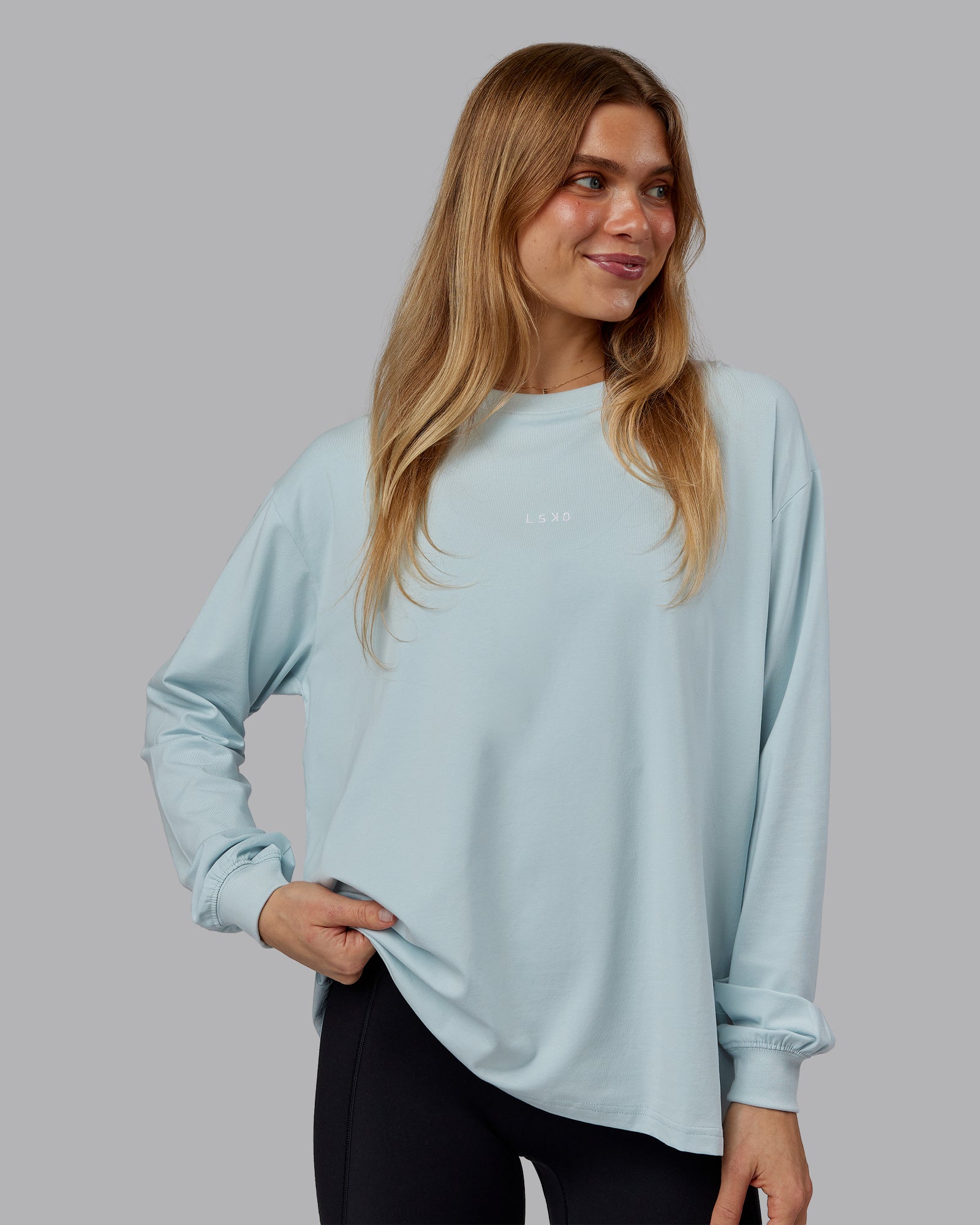 Go-To Long Sleeve FLXCotton Oversized Tee - Skyride-White | LSKD – LSKD US