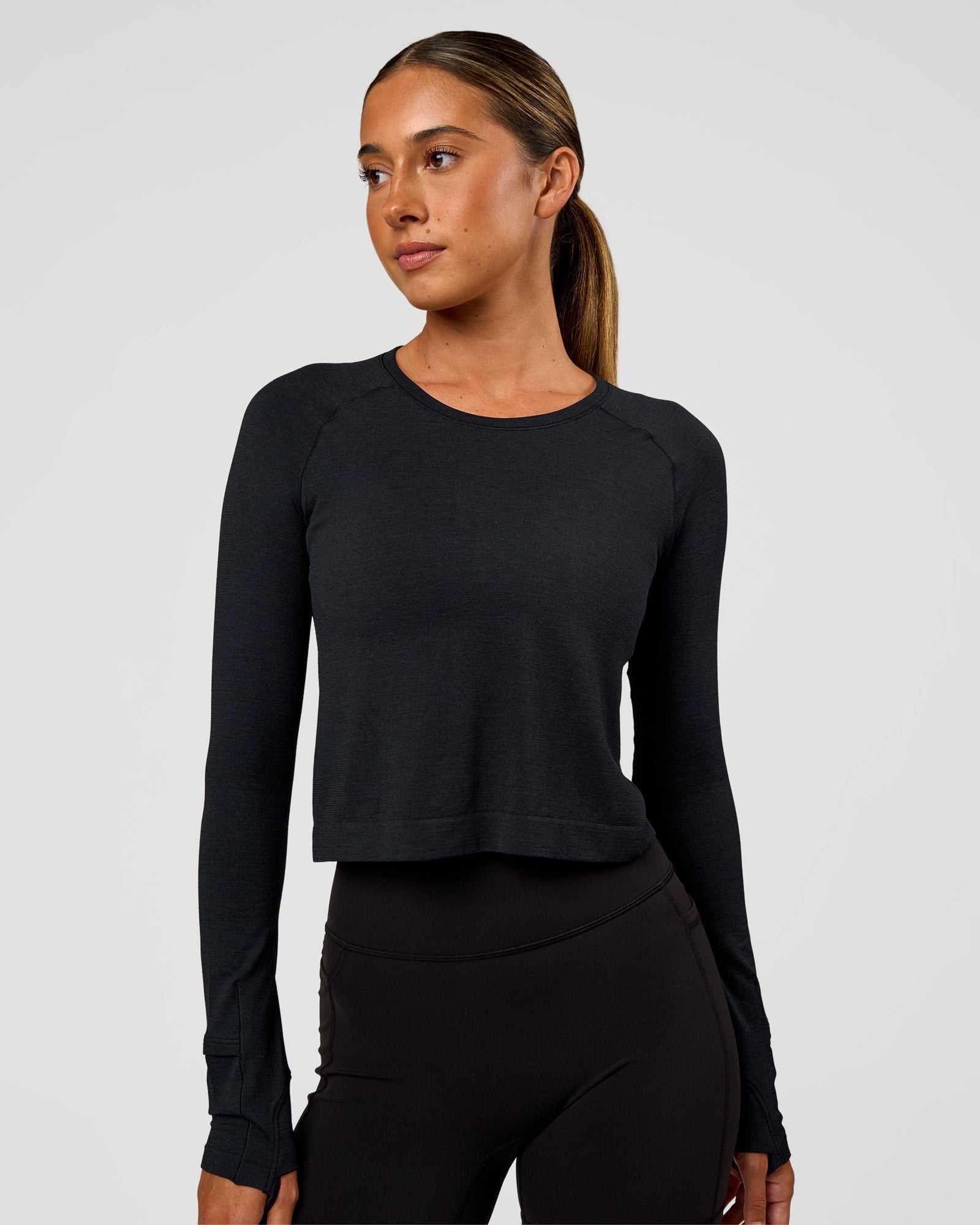 Womens AeroFLX+ Seamless Long Sleeve Skimmer Tee - Black Marl | LSKD ...
